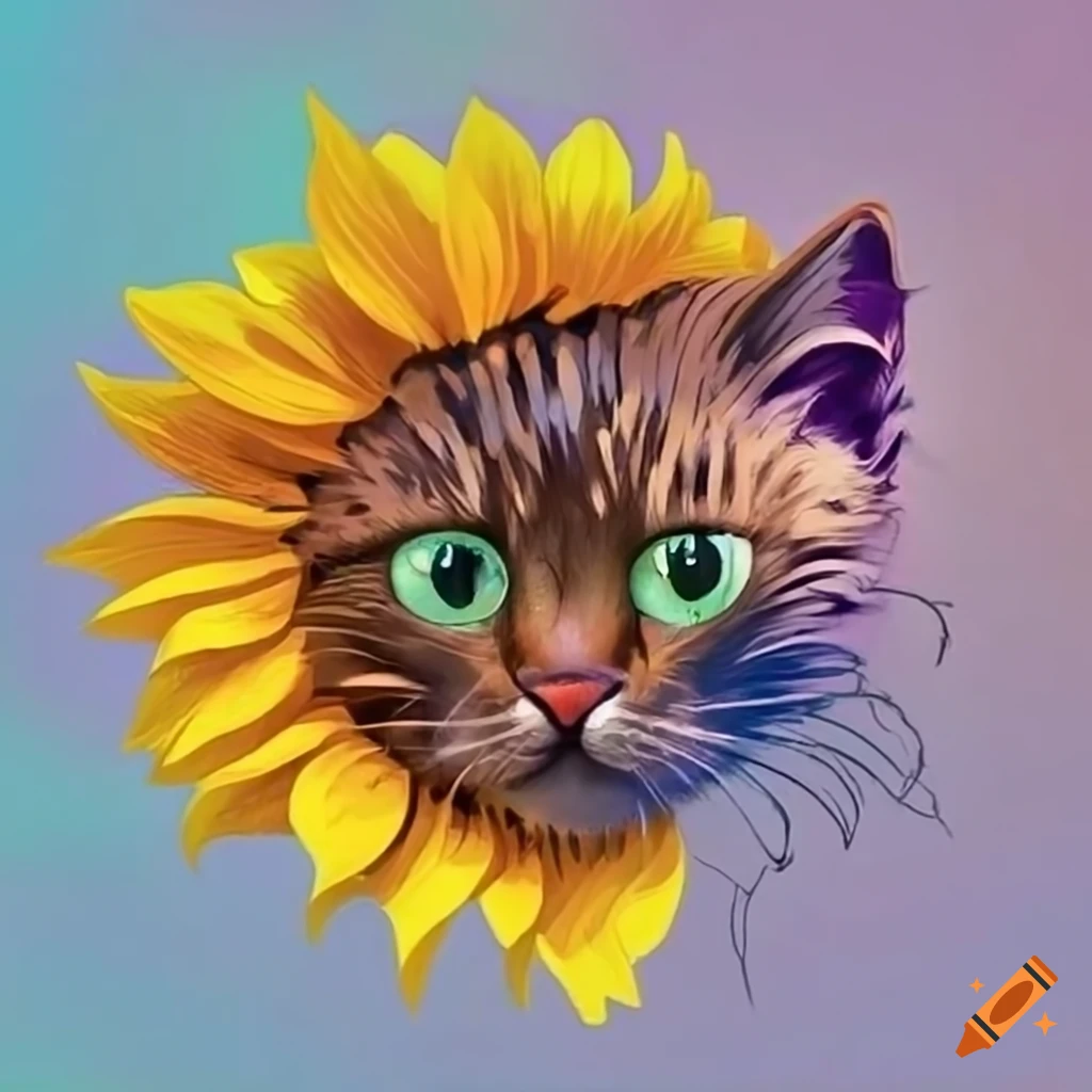 Sunflower with a cat face on Craiyon