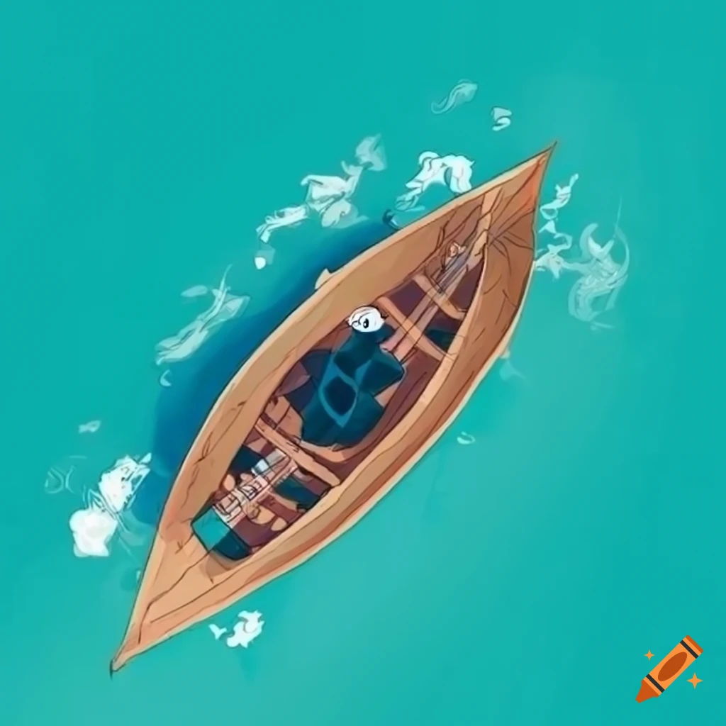 Cartoon top-down view of a sailing ship on Craiyon