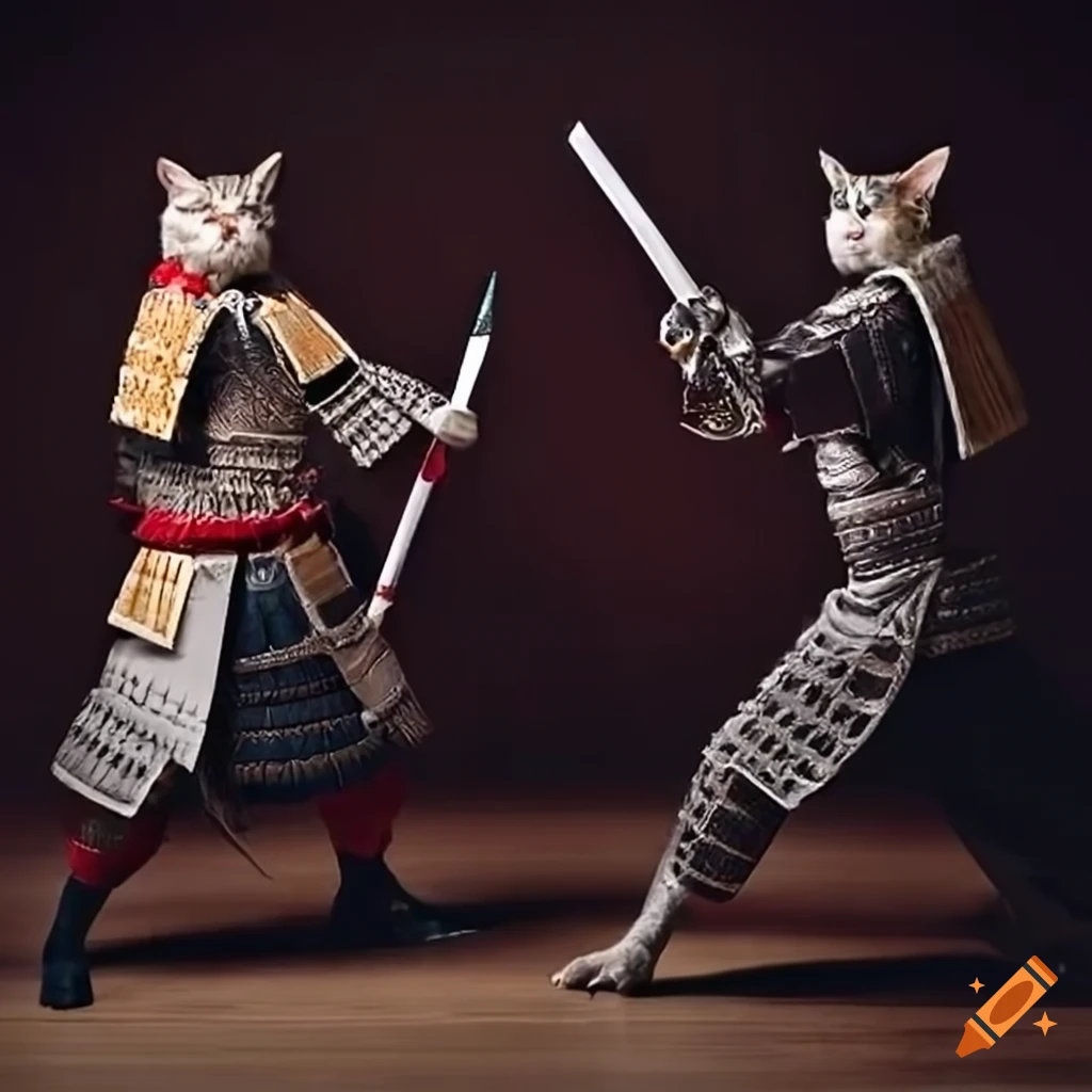Samurai cats engaged in sword fight on Craiyon