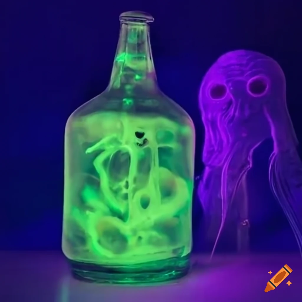 Glowing transparent alien ghost drinking beer on Craiyon