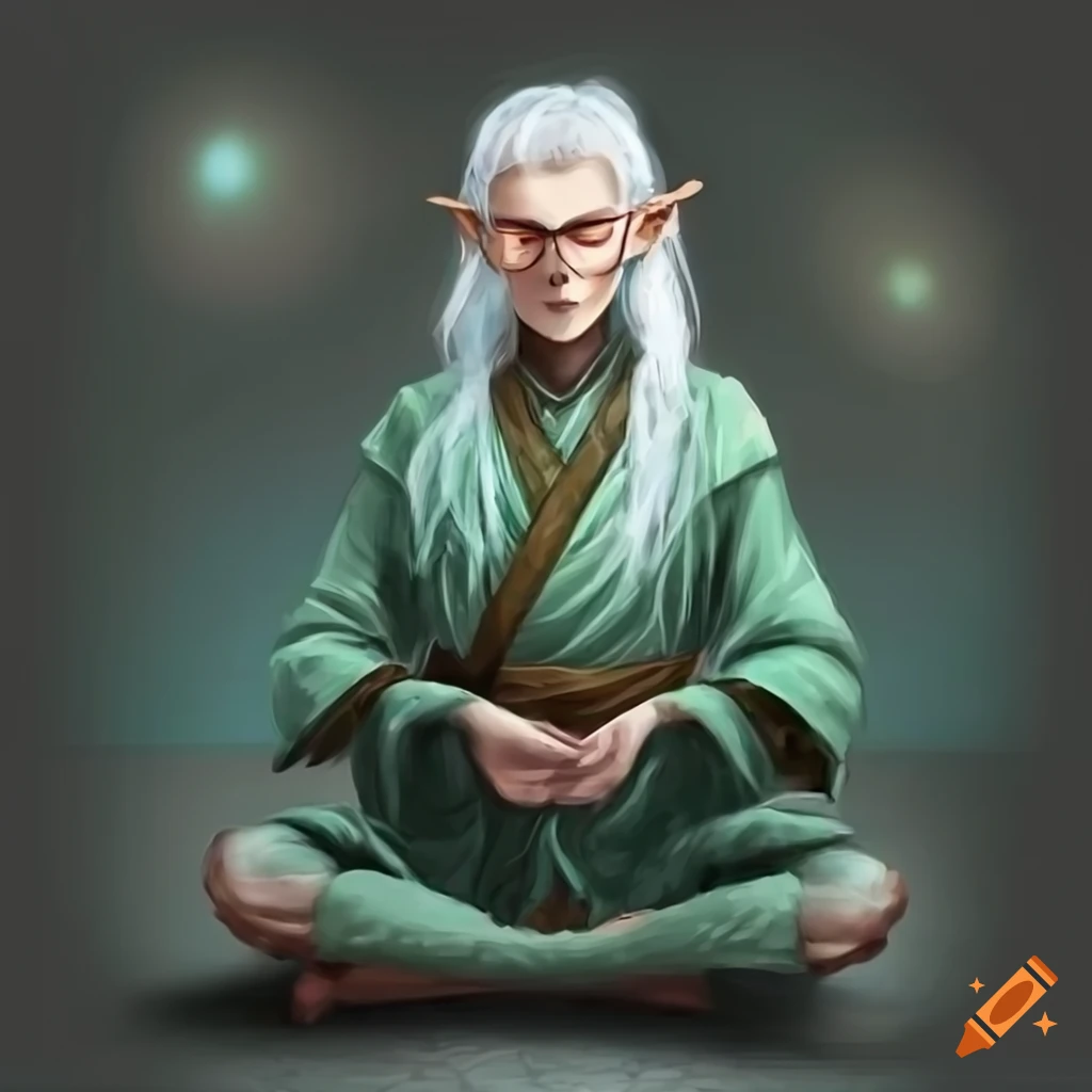 Elder woodland elf in ninja gi meditating on Craiyon