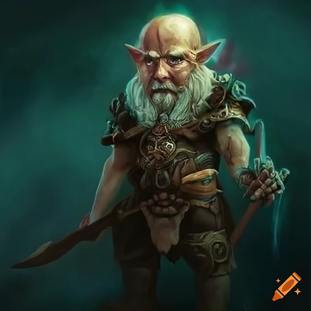 Ancient gnome wielding sword and enchanted staff casting arcane magic ...