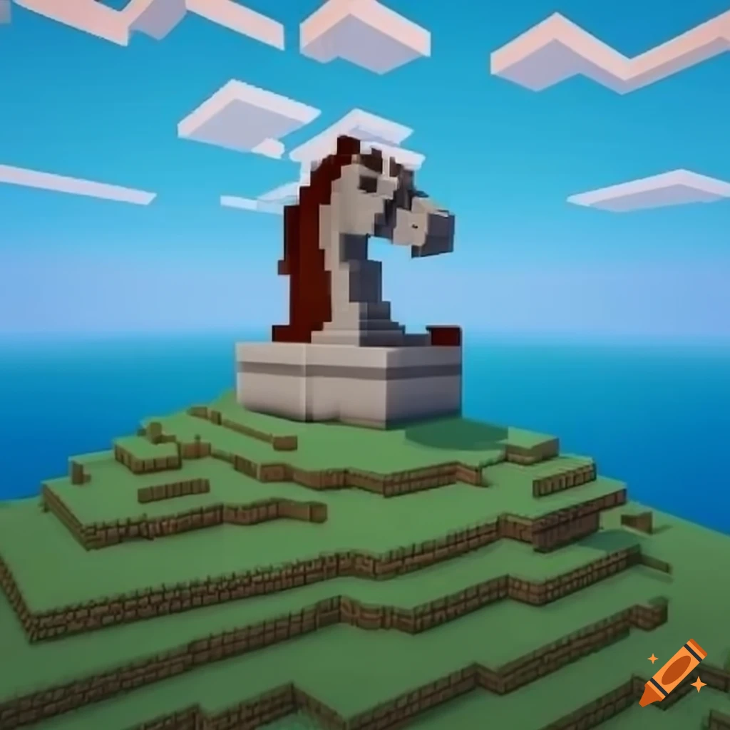 Voxel chess knight overlooking a valley in minecraft on Craiyon