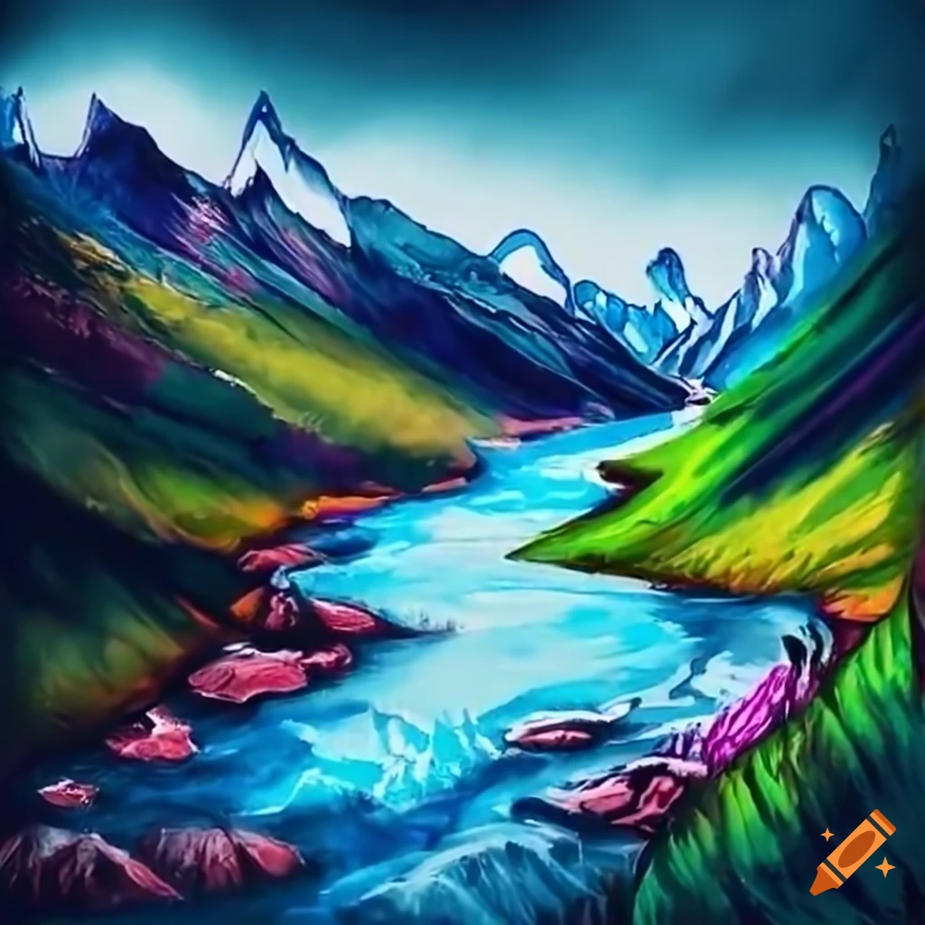 Mountain river landscape on Craiyon