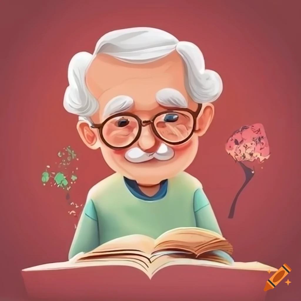 Grandpa character in a cute book illustration on Craiyon