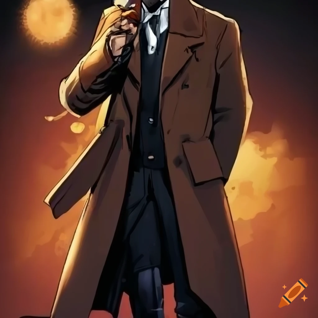 Detective with overcoat in a comic book style at night on Craiyon