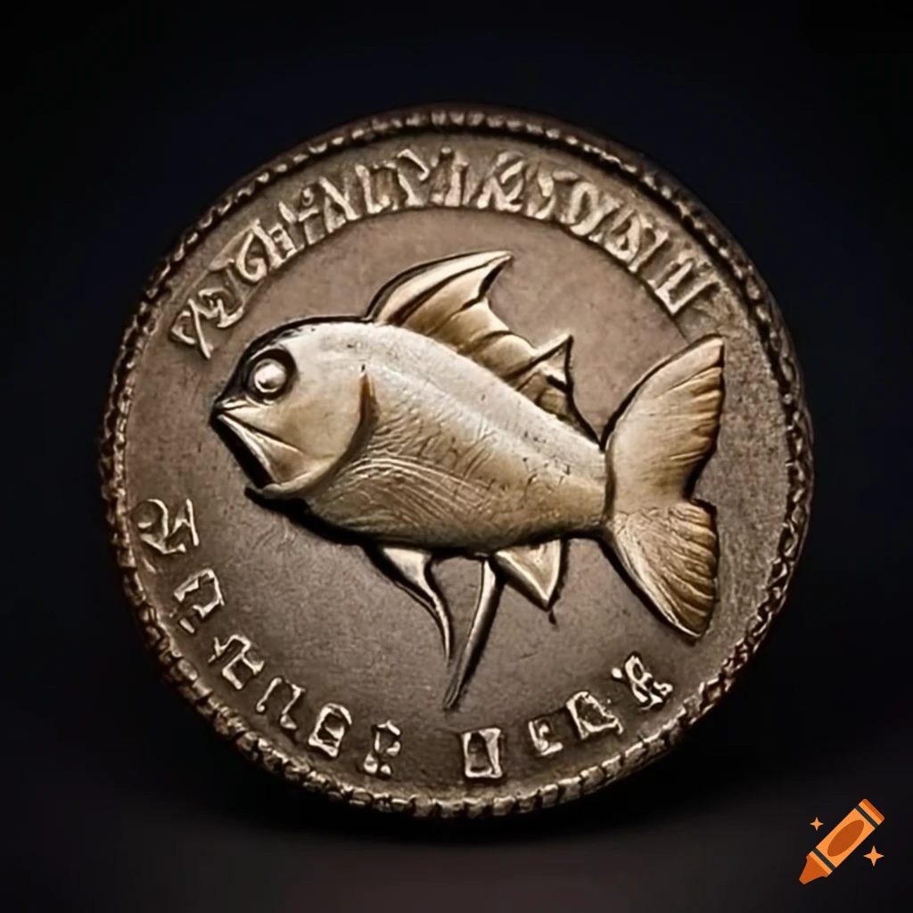 Fancy coin with fish and thunderbolt design on Craiyon