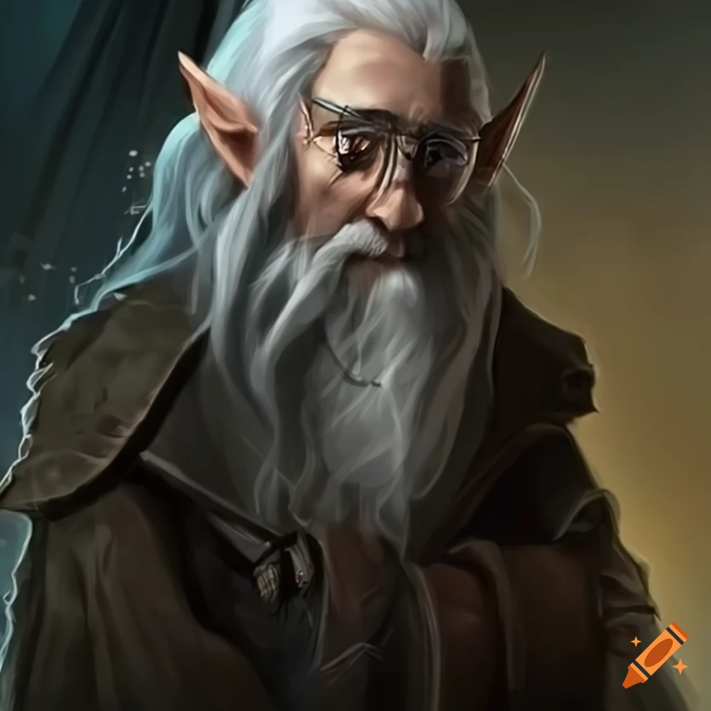 Wise elf grandpa in ninja attire with long grey hair and glasses on Craiyon