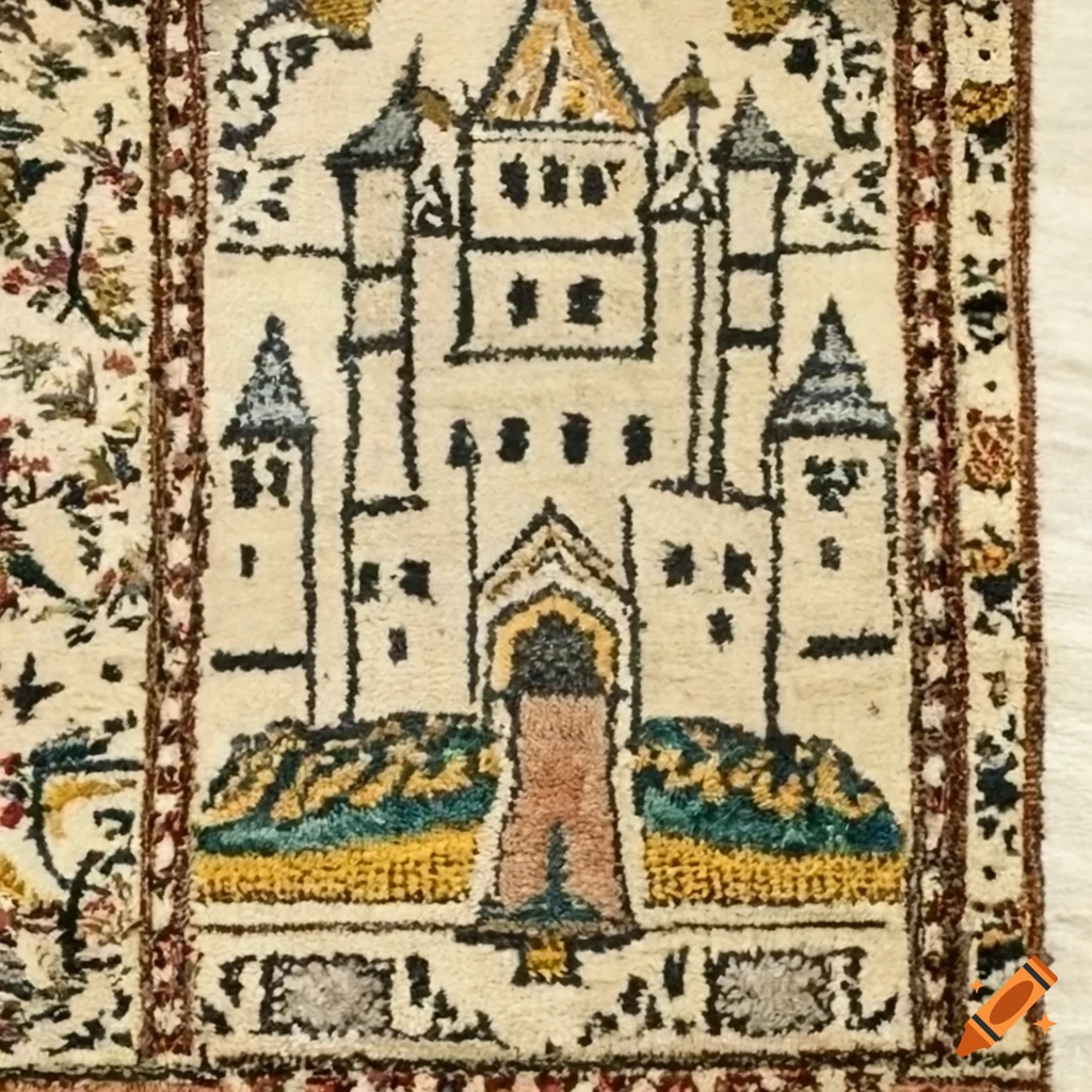 Castle design on a rug on Craiyon