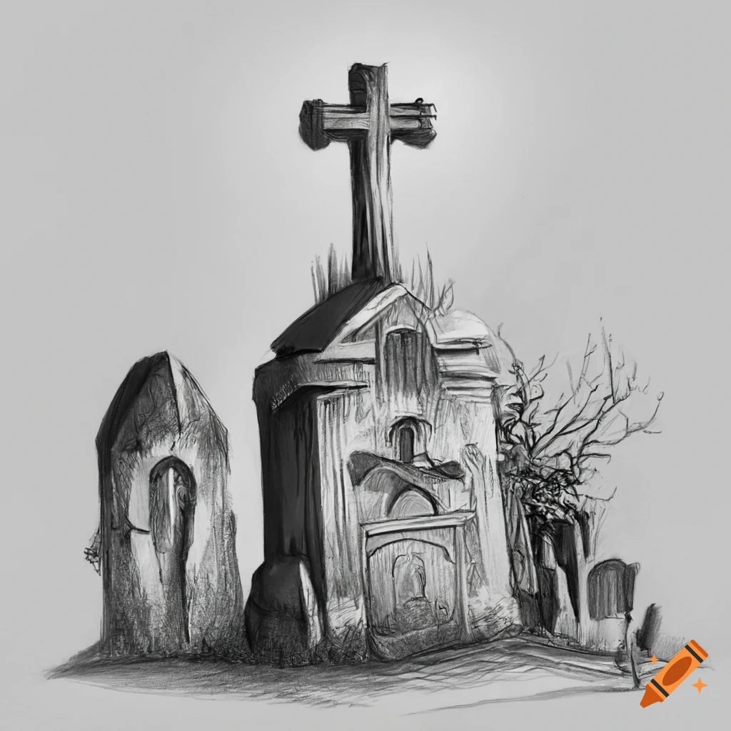 Graveyard pencil drawing on Craiyon