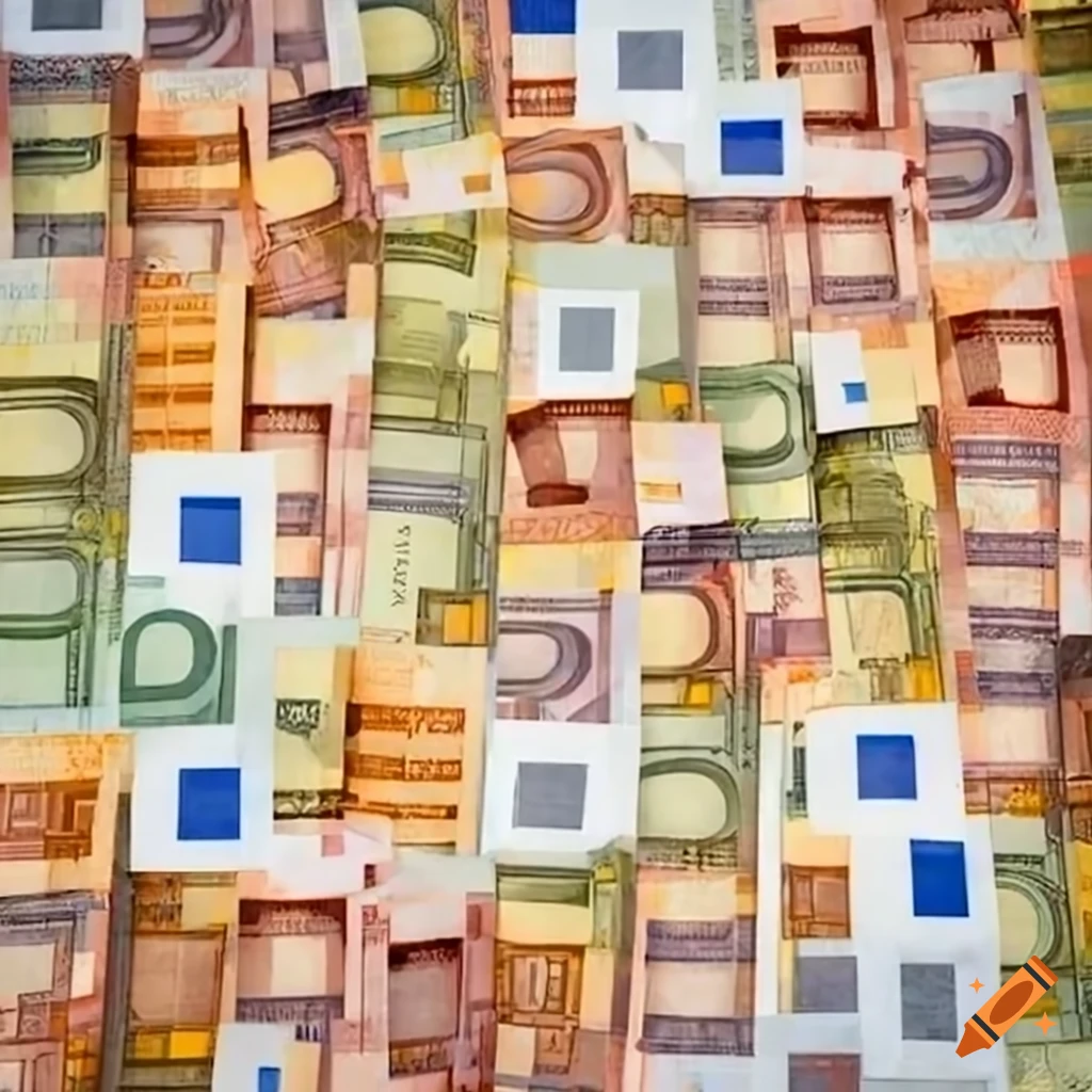 Display of euro banknotes forming a wall on Craiyon