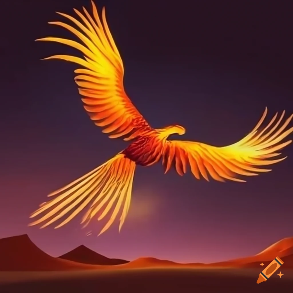 Phoenix flying over a desert at night on Craiyon