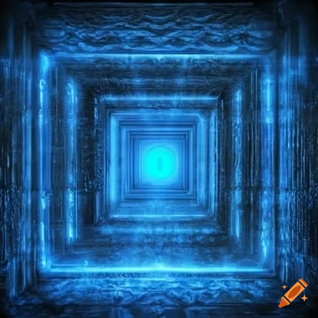 Glowing blue rectangular portal on Craiyon