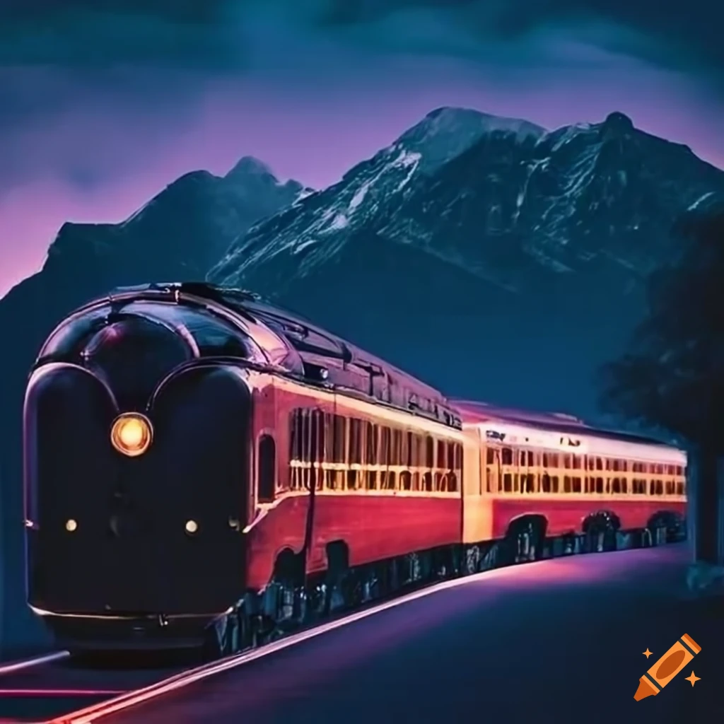 Elegant night train reminiscent of the Orient Express in 1920s art deco ...