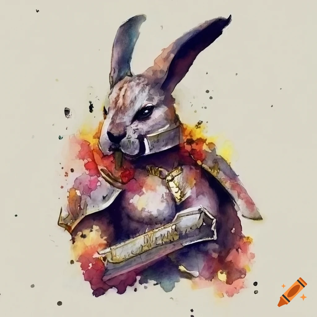Fantasy rabbit in spartan armor in watercolor style on Craiyon