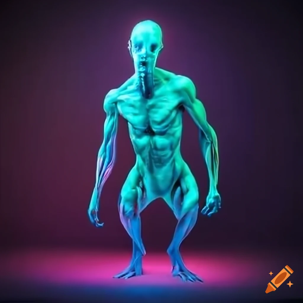 Group of glowing fluorescent alien ghosts with detailed muscular ...
