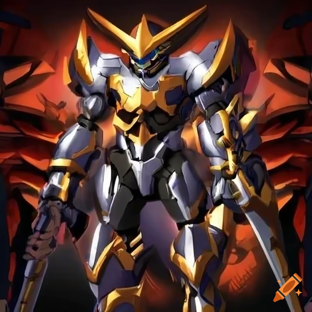 Mega armored knight mecha in digimon-style anime villain on Craiyon