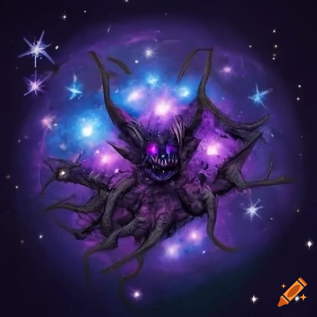Cosmic horror monstrous creature trapped in a hexagonal star ...