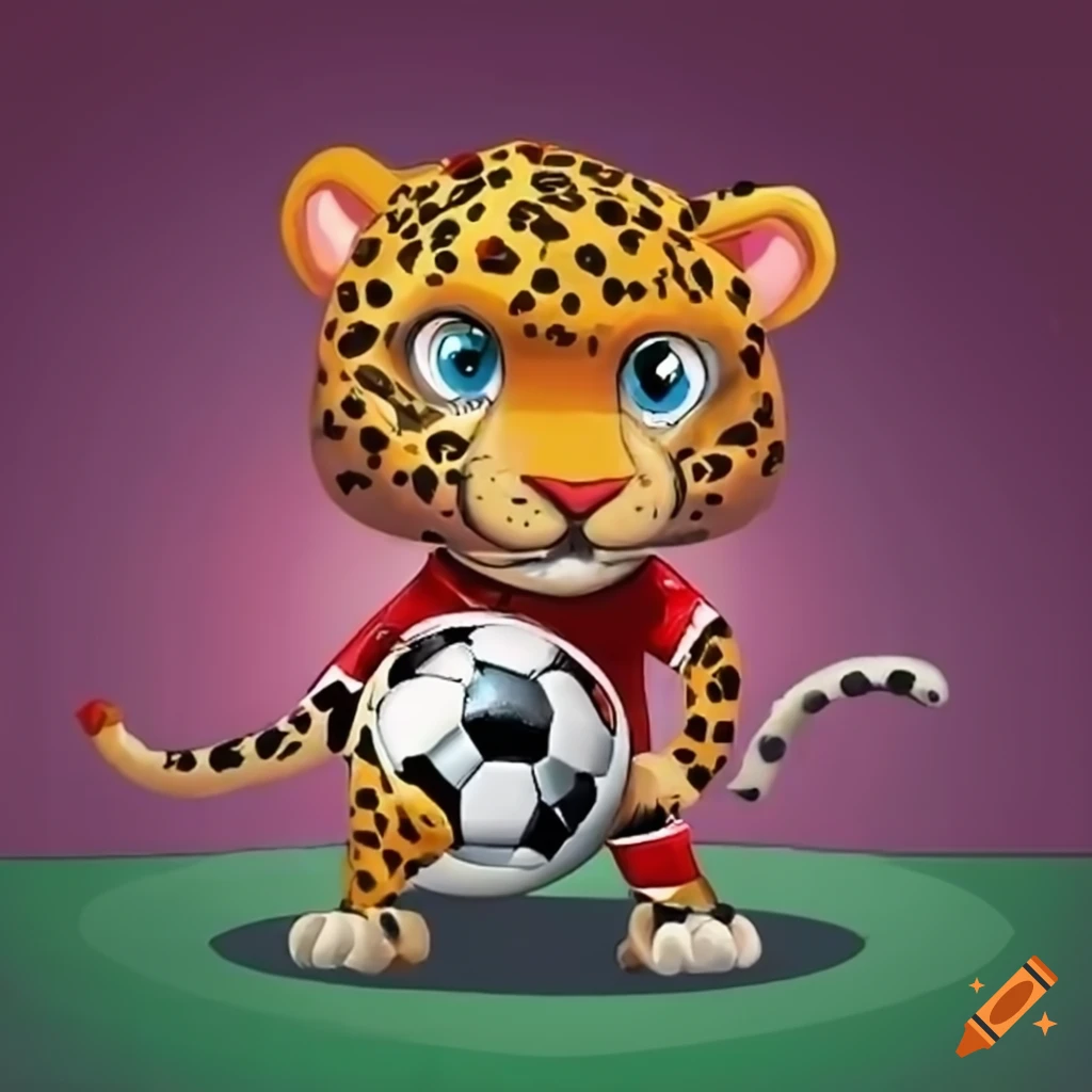 Cartoon leopard playing soccer in a liverpool jersey on Craiyon