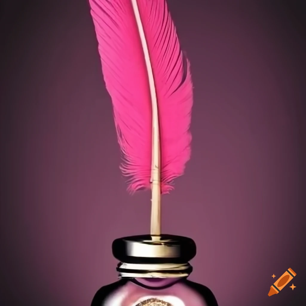 Pretty pink quill pen and inkwell on Craiyon