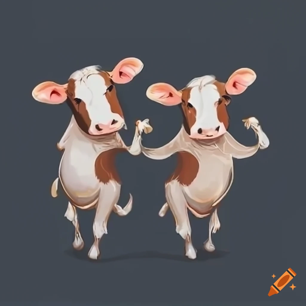 Two cows dancing hand in hand on Craiyon