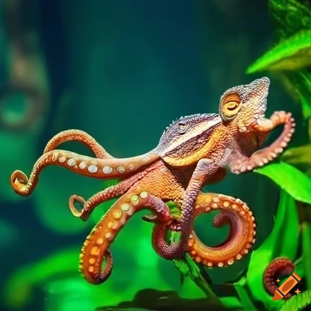Octopus-chameleon hybrid living on land and in water on Craiyon