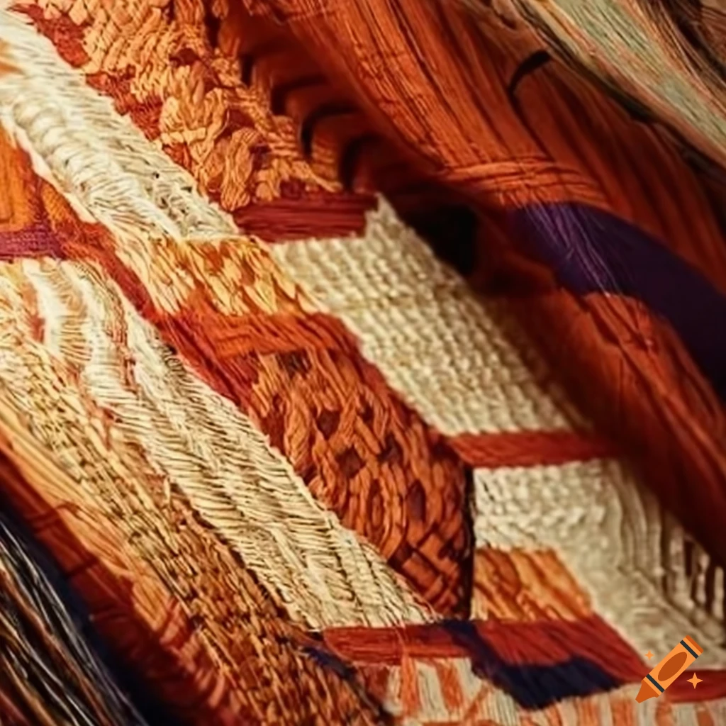 Woman in midcentury modern attire showcasing weaving art on Craiyon