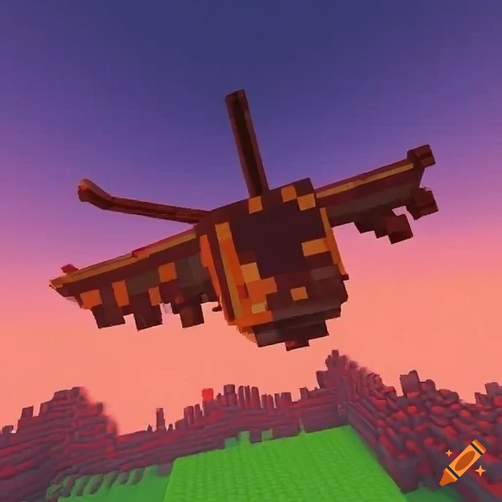 Burning airplane crash in Minecraft on Craiyon