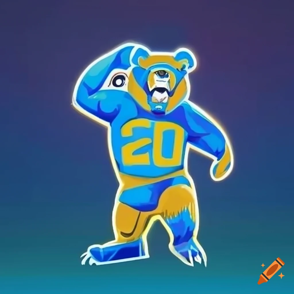 Colorful ucla logo with stylized bear mascot on Craiyon