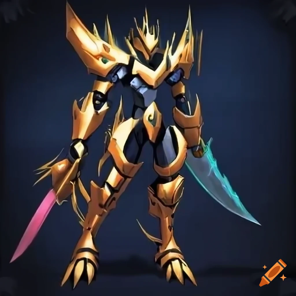 Mega armored knight mecha in digimon-style anime villain on Craiyon