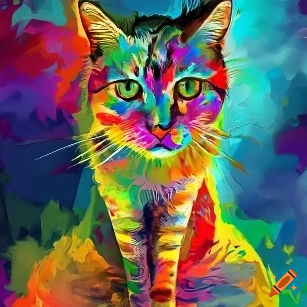 Colorful abstract art of a cat on Craiyon