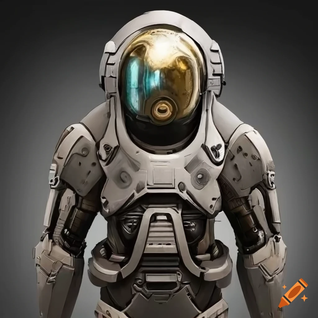 Intricately designed space explorer in futuristic armor on Craiyon