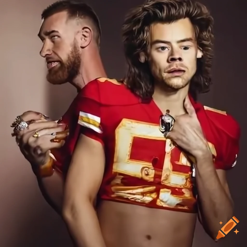 Harry styles and travis kelce in a casual interaction on Craiyon