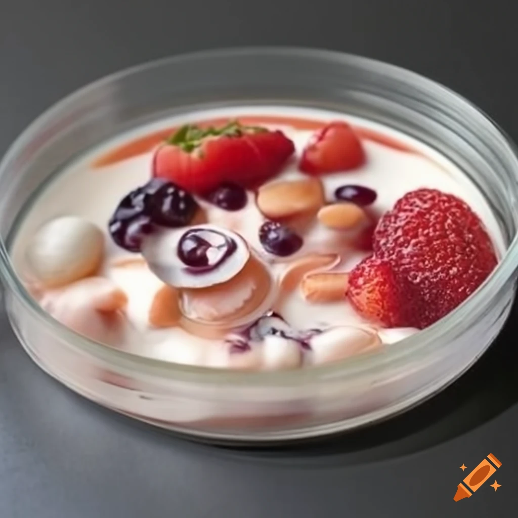 Design in a petri dish showcasing fermented foods like yogurt and ...