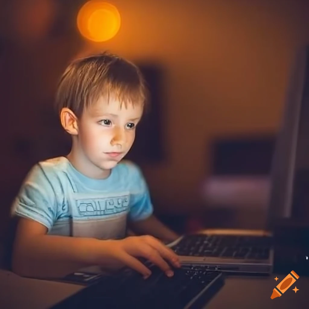 Kid using a computer in a room on Craiyon