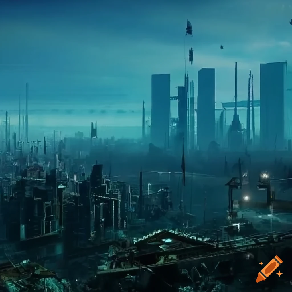 Cybernetic metropolis of the post-apocalyptic era with towering ...