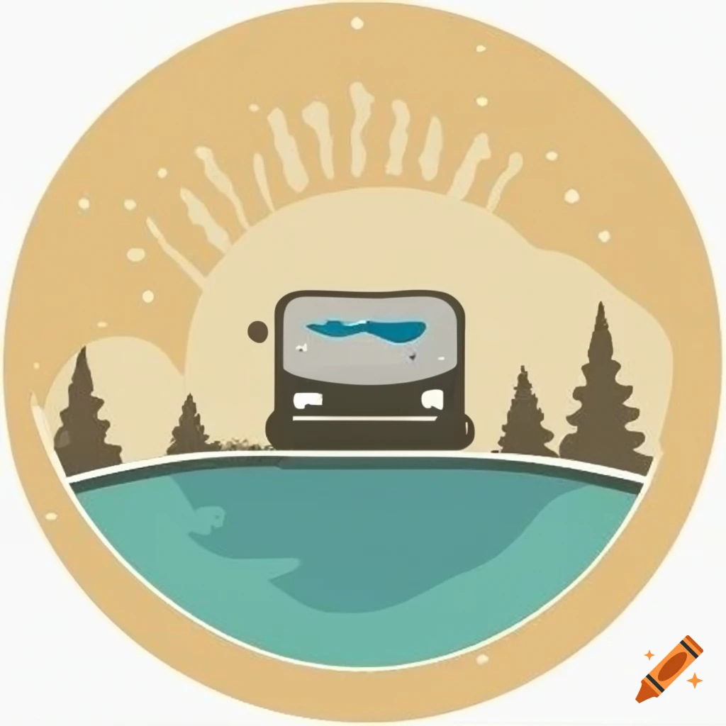 Rv campsite logo in snowy landscape with playful dog on Craiyon