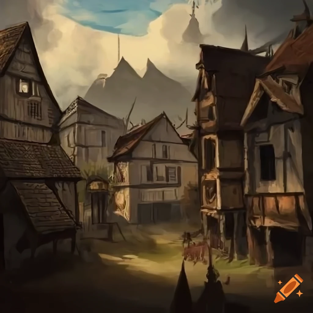 Medieval suburbs in a dnd setting on Craiyon