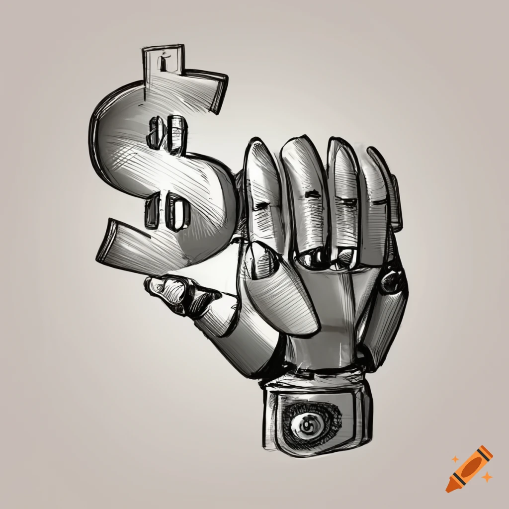 Robot hand drawing a dollar sign on Craiyon