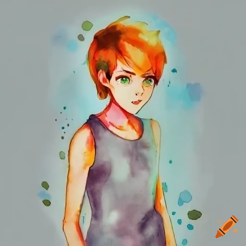 Anime depiction of Gwen Tennyson with orange pixie cut hair and green ...