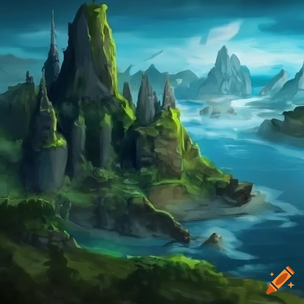 Epic island landscape for dungeons and dragons on Craiyon