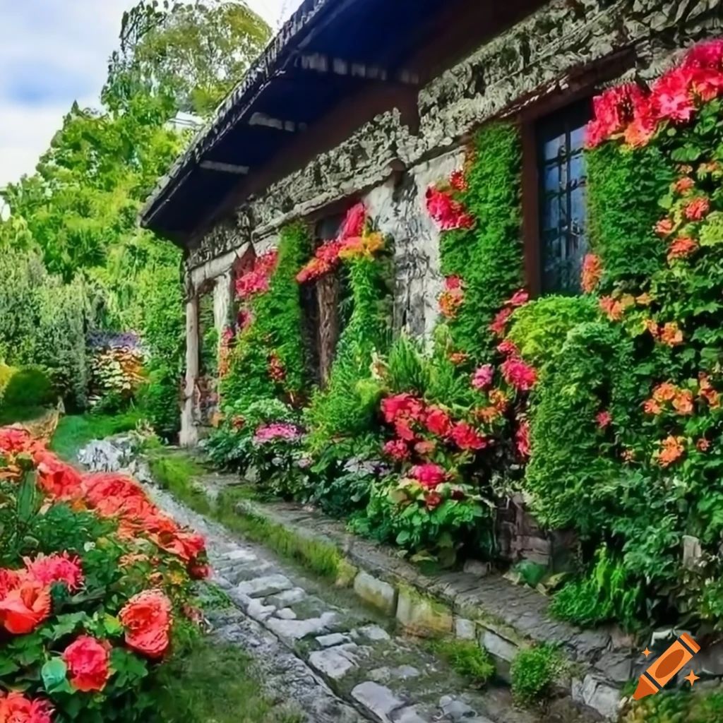Beautifully decorated romanian house with lush rose garden illustrated ...