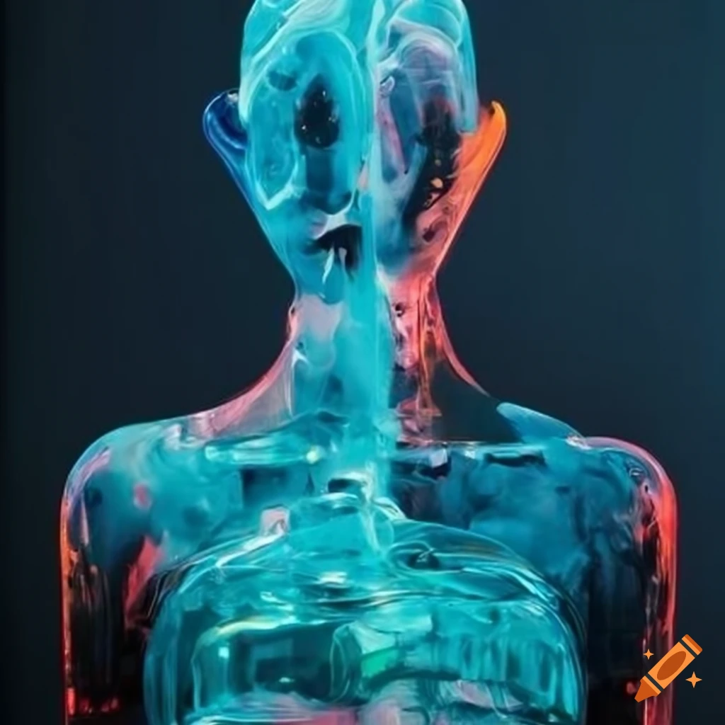 Mysterious translucent figure sipping a bottle in a minimalistic dark ...