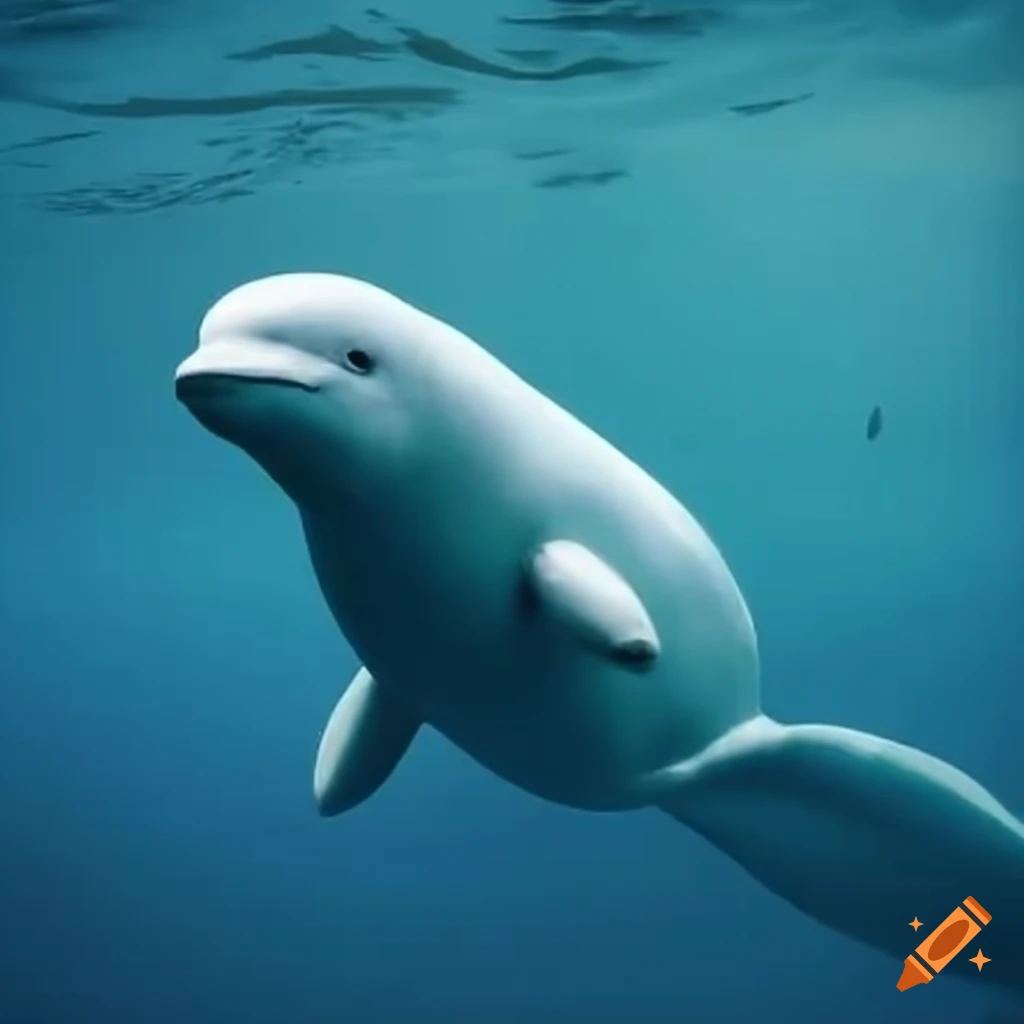 Beluga whale swimming in a blue ocean on Craiyon