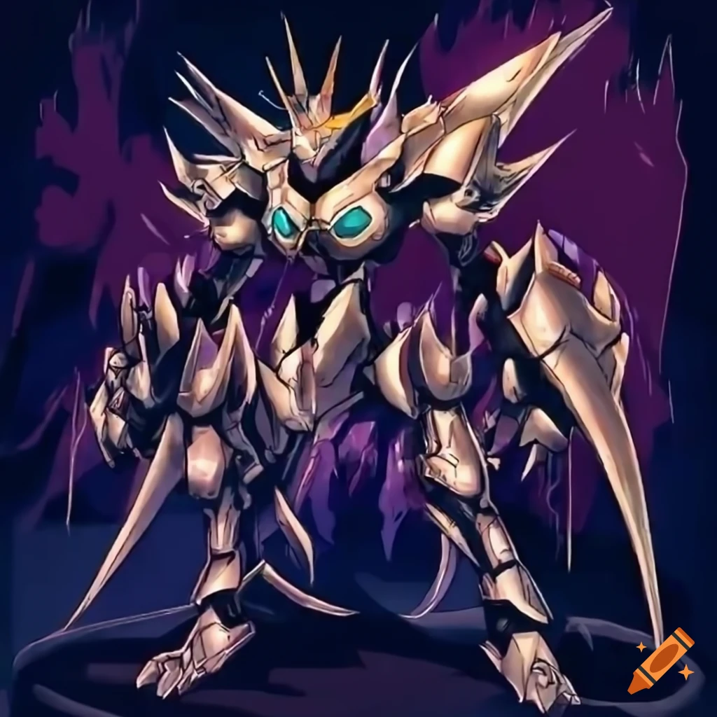 Armored knight mecha fighting in digimon-style anime villain scene on ...