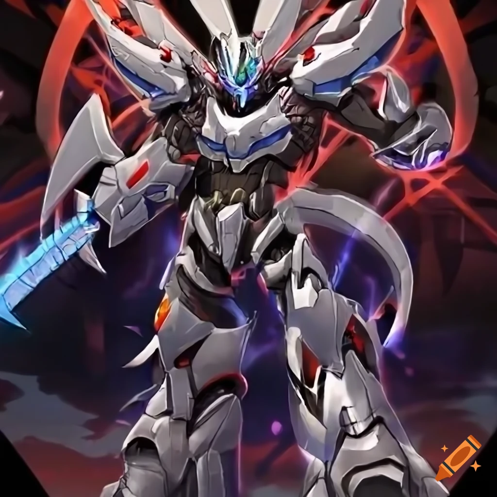Mega armored knight mecha in digimon-style anime villain on Craiyon