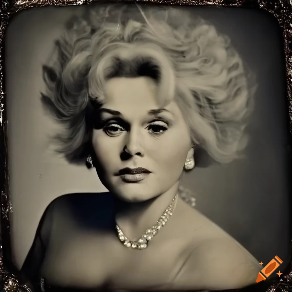 Vintage tintype portrait of Zsa Zsa Gabor in 1880 style on Craiyon