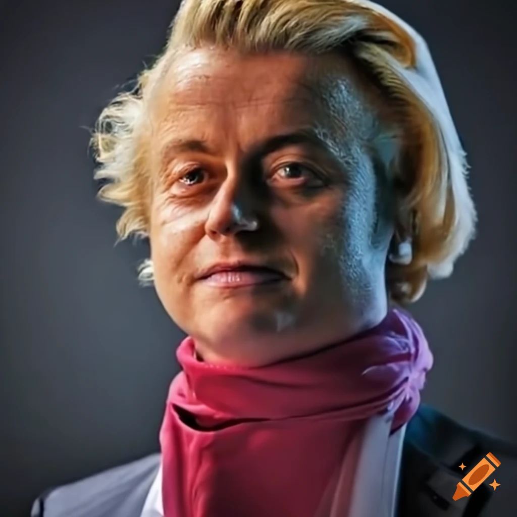 Dutch politician Geert Wilders wearing a scarf in a mosque on Craiyon