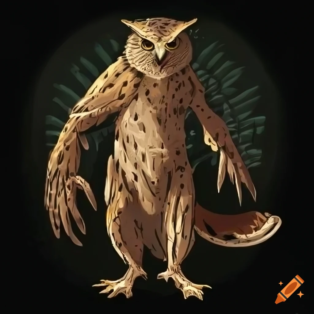 Owl-human hybrid monster in national parks poster style on Craiyon