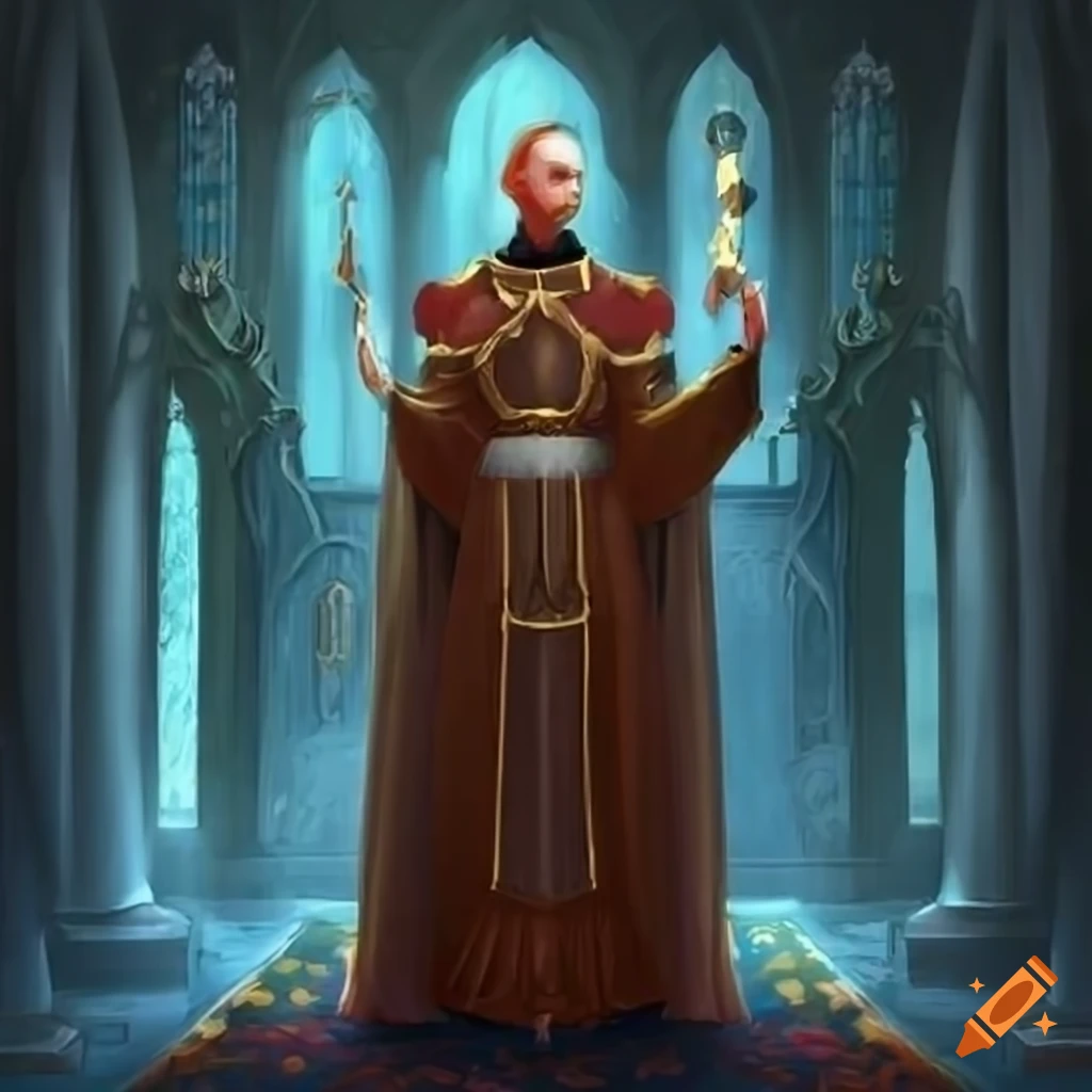 Fantasy art of a high priest blessing his congregation on Craiyon